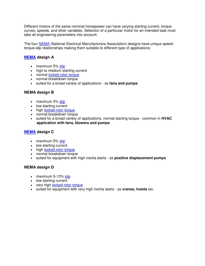 NEMA Motor Design Types Explained | PDF