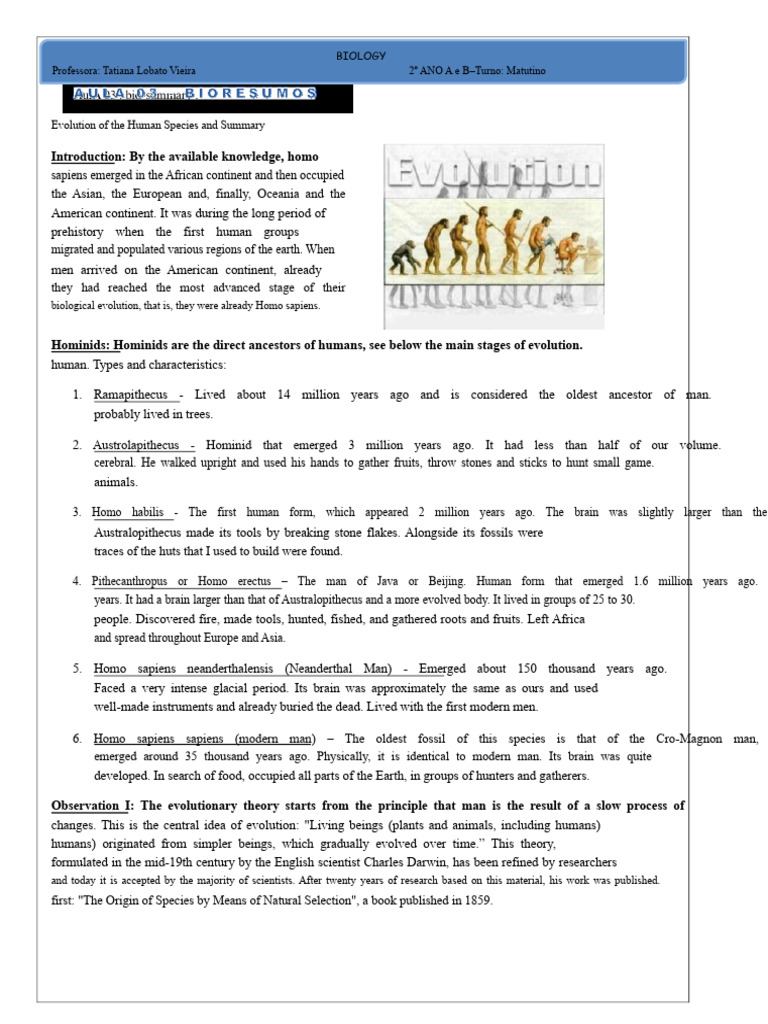 Human Evolution Overview and Summary | PDF | Homo | Human