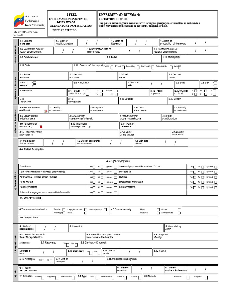 Diphtheria Case Notification Form | PDF | Human Diseases And Disorders ...