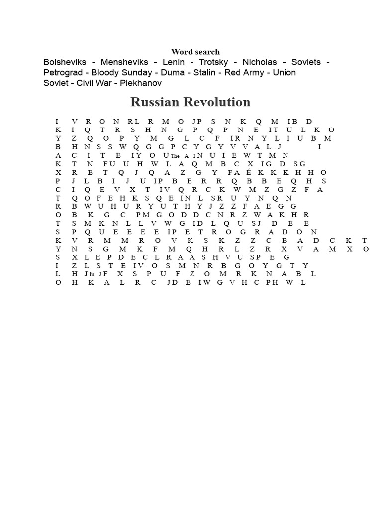 Russian Revolution Word Search Puzzle | PDF