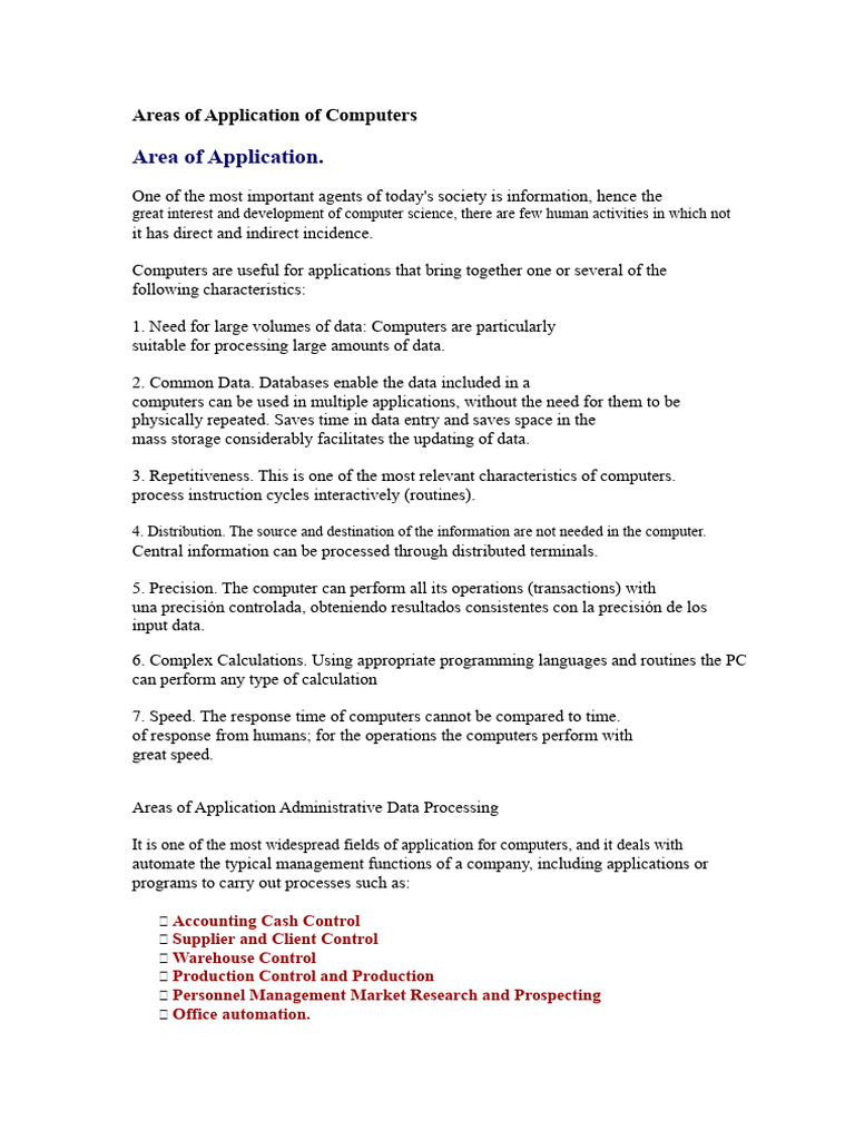 Areas of Application of Computers | PDF | Engineering | Data