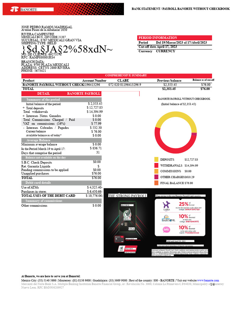 Banorte Payroll Statement Summary | PDF | Cheque | Banking