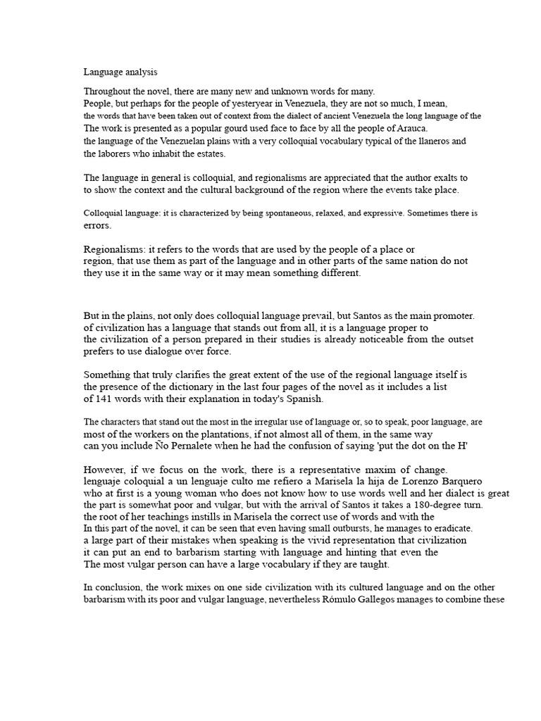 Analysis of the language of Doña Bárbara | PDF | Linguistics | Human ...