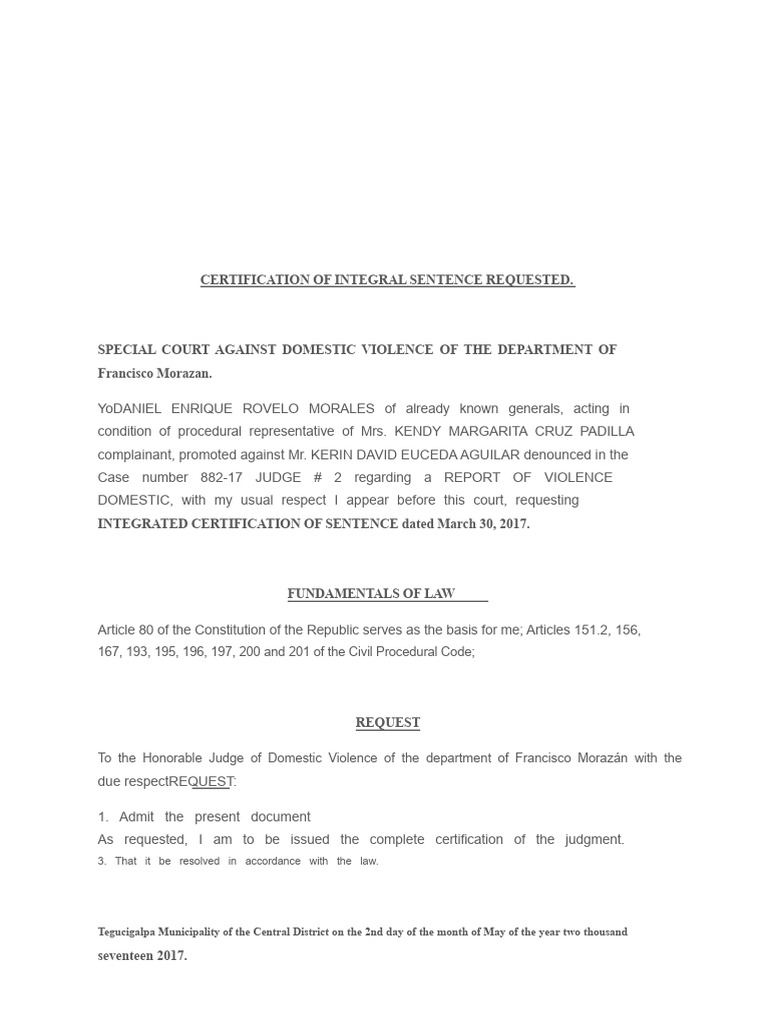 Certification of Domestic Violence Sentences.docx | PDF | Justice ...