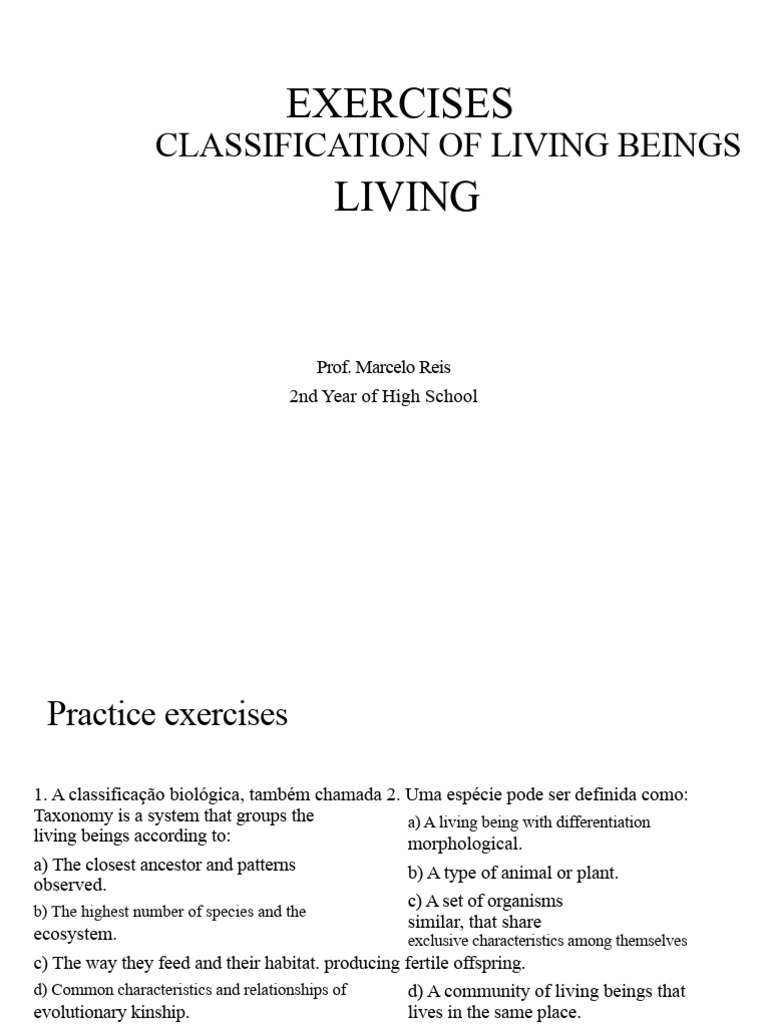 01.1 - EXERCISES CLASSIFICATION OF LIVING BEINGS | PDF | Biology ...