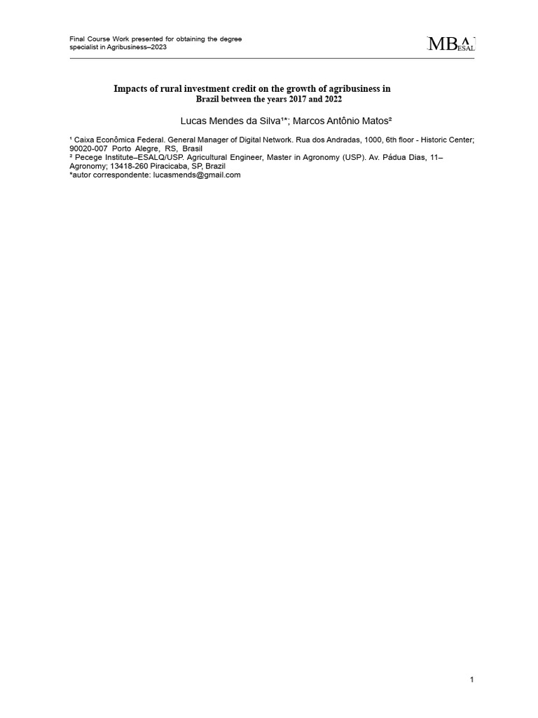 TCC Usp Mba Agribusiness Lucas Mendes Da Silva Adjusted | PDF ...