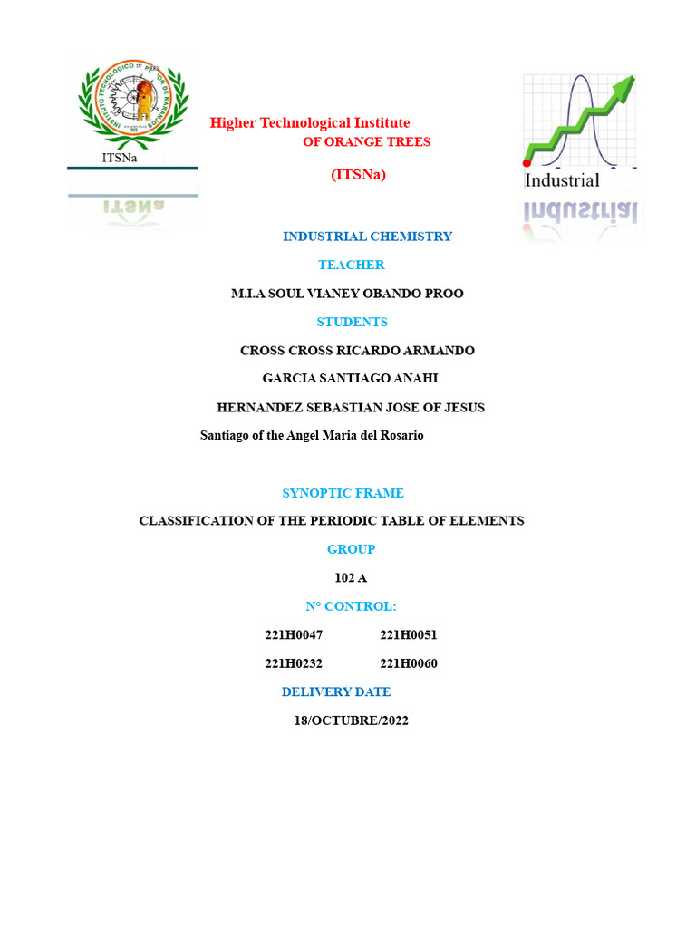 Synoptic Chart Periodic Table Classification | PDF | Metals | Chemical ...