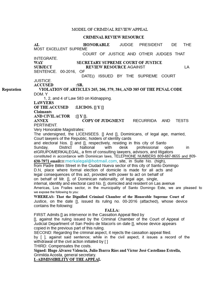 Model of Criminal Review Appeal | PDF | Judgment (Law) | Appeal