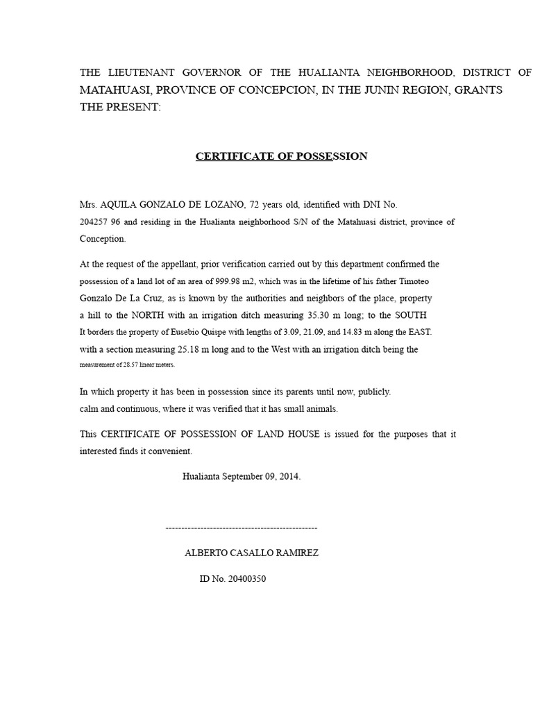 Certificate of Possession. | PDF