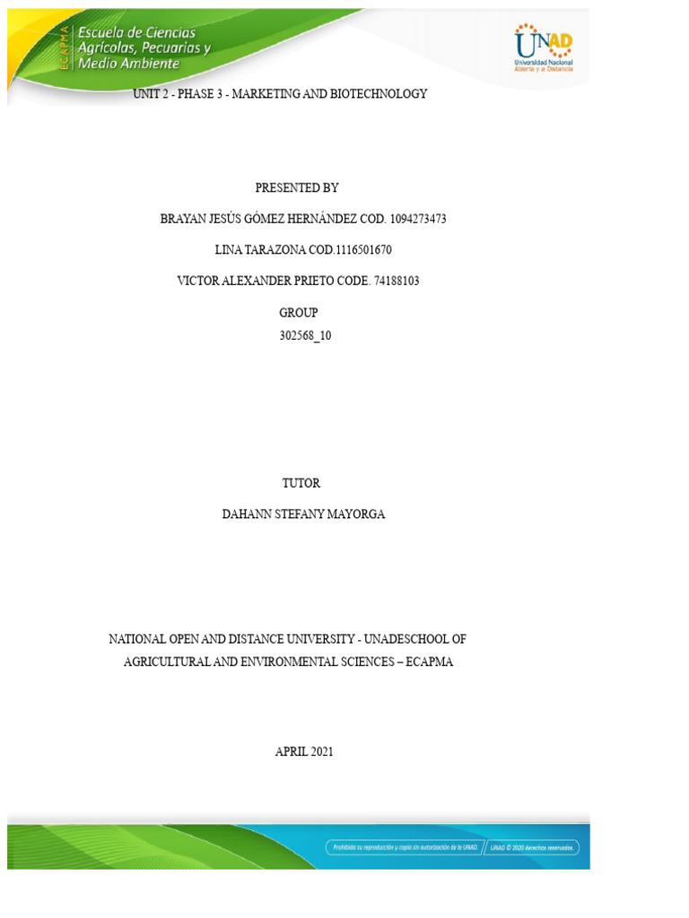 UNIT 2 - PHASE 3 - MARKETING AND BIOTECHNOLOGY Group 302568-10 | PDF ...