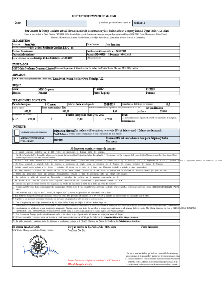 79580 Contrato Jesse 23 Nov ORCHE | PDF | Envío | Transporte de agua