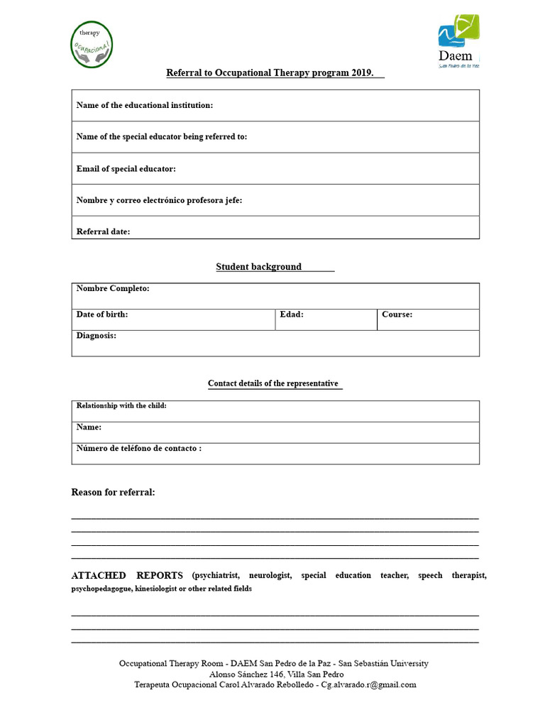 Occupational Therapy Referral Form 2019 | PDF