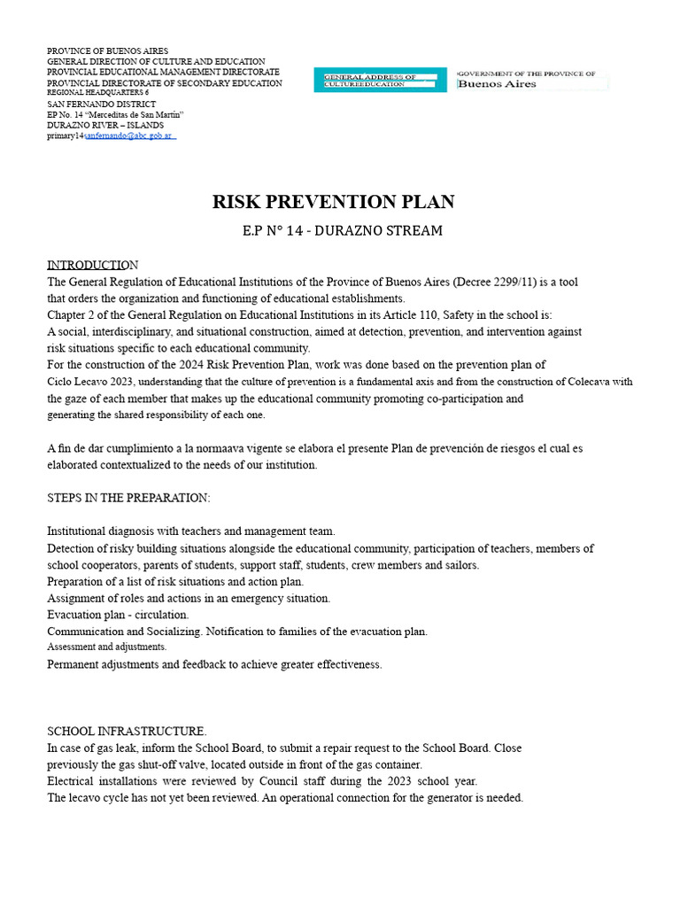Risk Prevention Plan for EP No. 14 | PDF | Risk