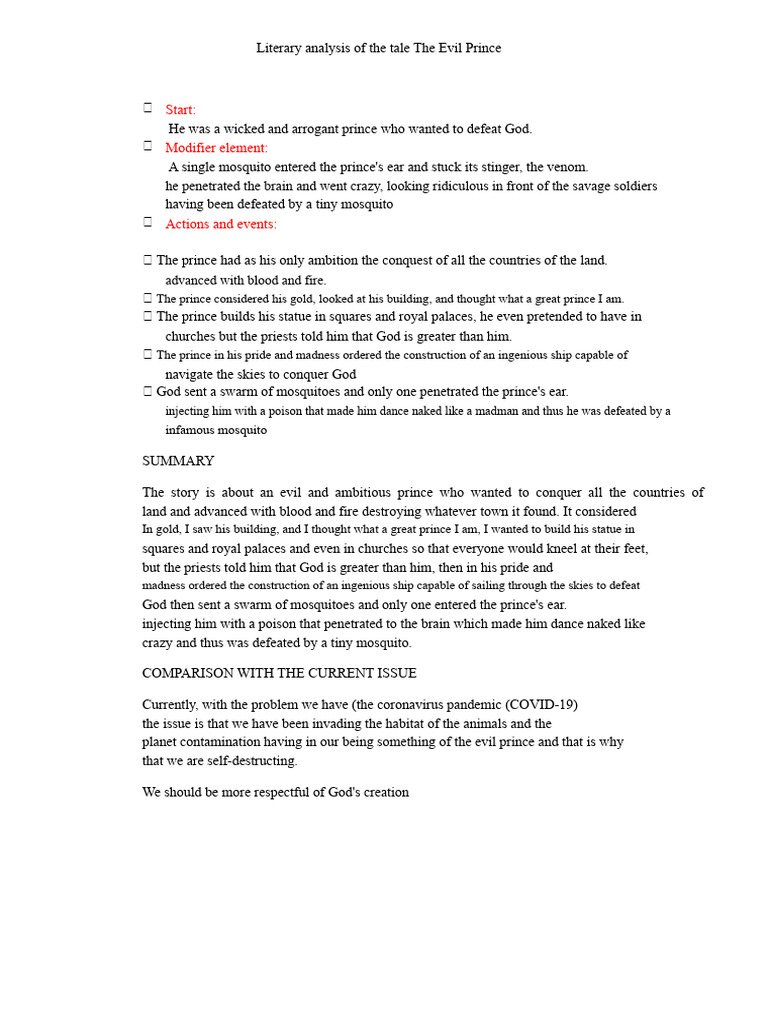 Literary analysis of the tale The Evil Prince | PDF
