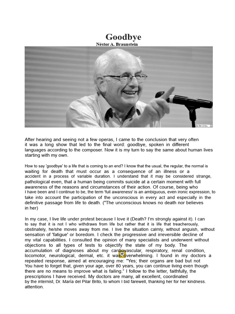 Letter From Assisted Suicide Néstor A. Braunstein | PDF | Death ...