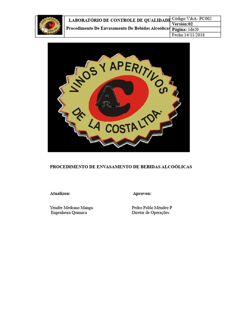 Procedimento de Envasamento de Bebidas Alcoólicas | PDF | Bebidas ...