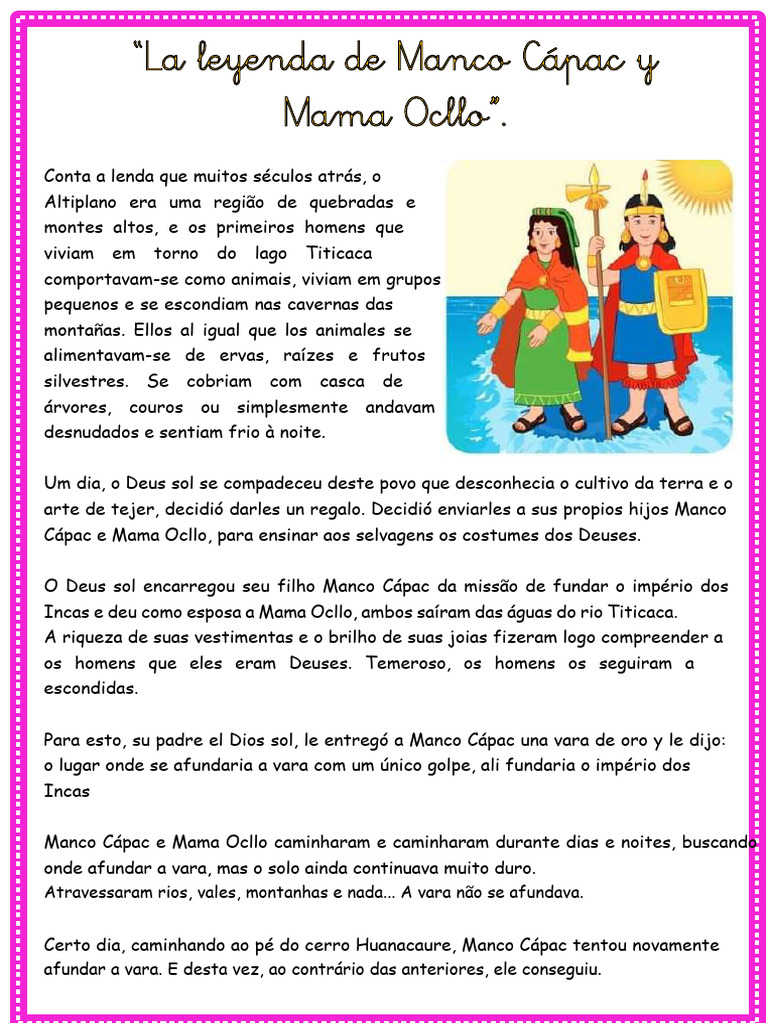 a lenda de manco capac e mama ocllo | PDF | Império Inca