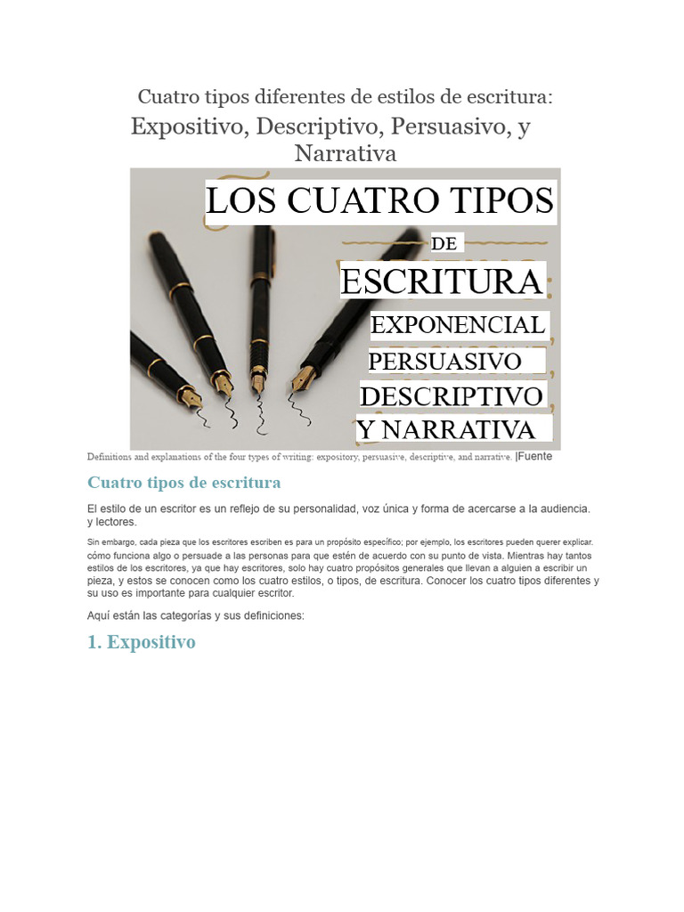 Tipos de Escritura: Expositiva, Descriptiva, Persuasiva y Narrativa ...