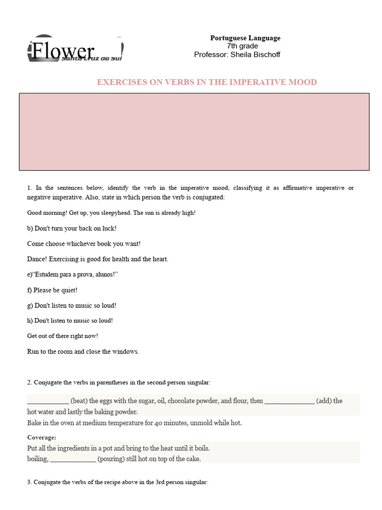 7th Grade Imperative Mood Exercises | PDF