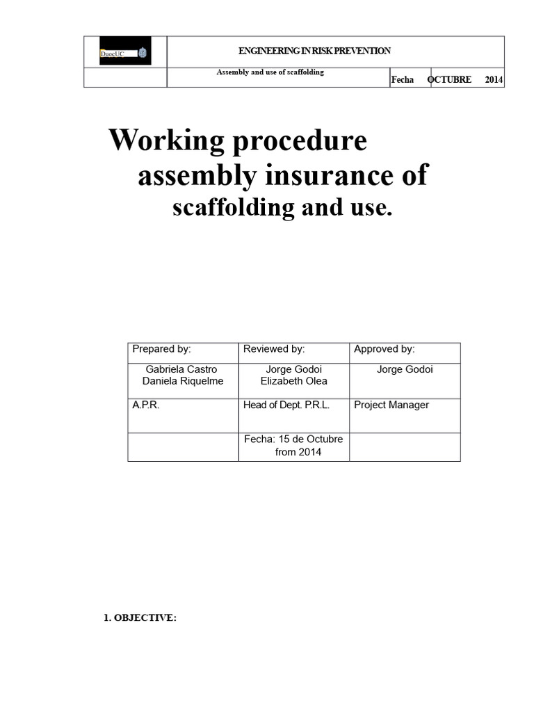 Safe Work Procedure For Scaffolding Assembly and Use | PDF | Scaffolding