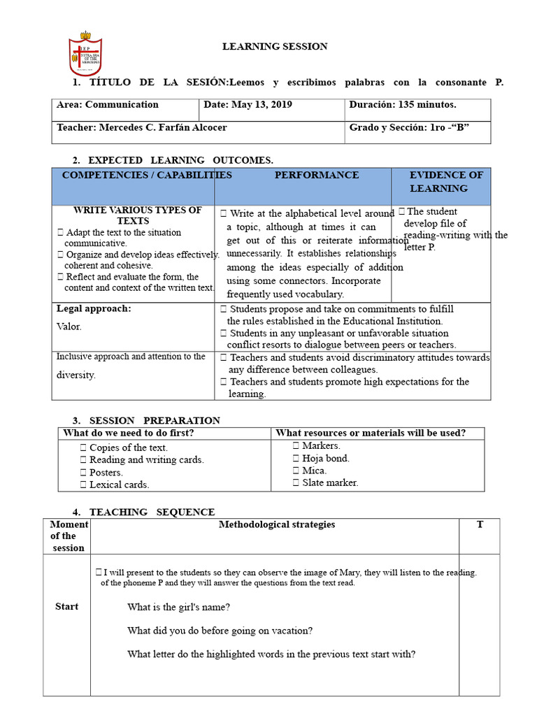 LEARNING SESSION COMMUNICATION - words with the consonant P..docx | PDF ...