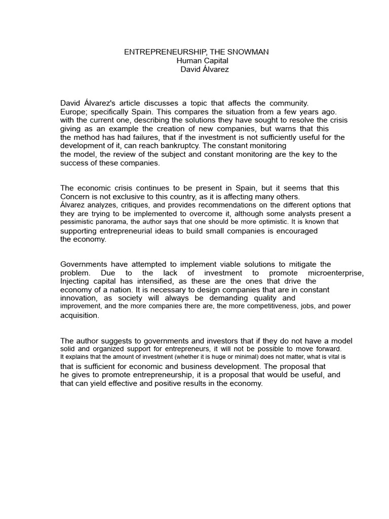Example of Critical Comment | PDF | Entrepreneurship | Economies