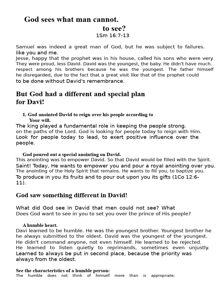 Qualities God Sees in David | PDF | David | Anointing