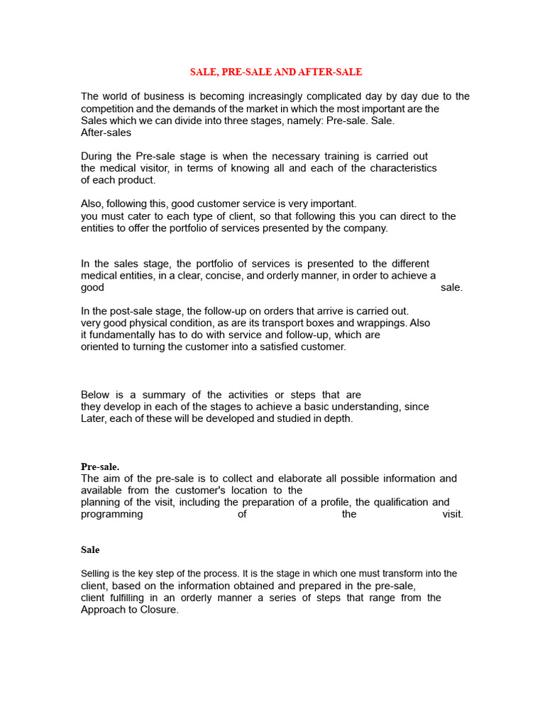 Pre-Sale - Sale and Post-Sale | PDF | Sales | Customer