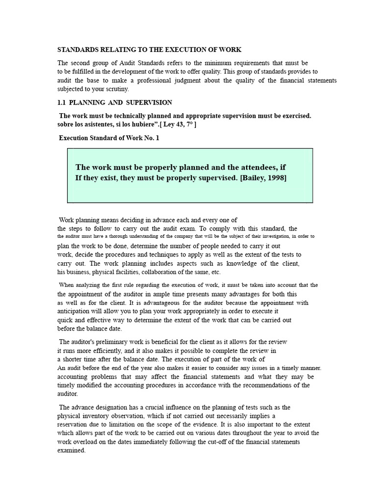 Standards Relating to the Execution of Work | PDF | Internal Control ...