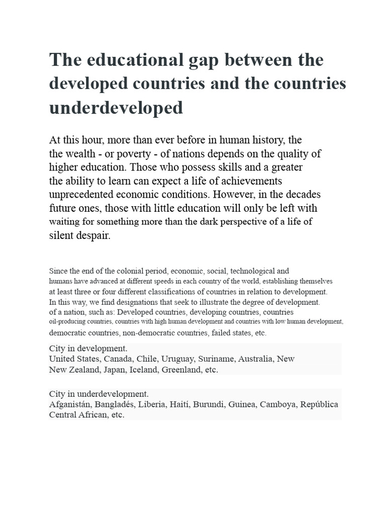 Educational Gap: Developed vs. Developing Nations | PDF | Developing ...