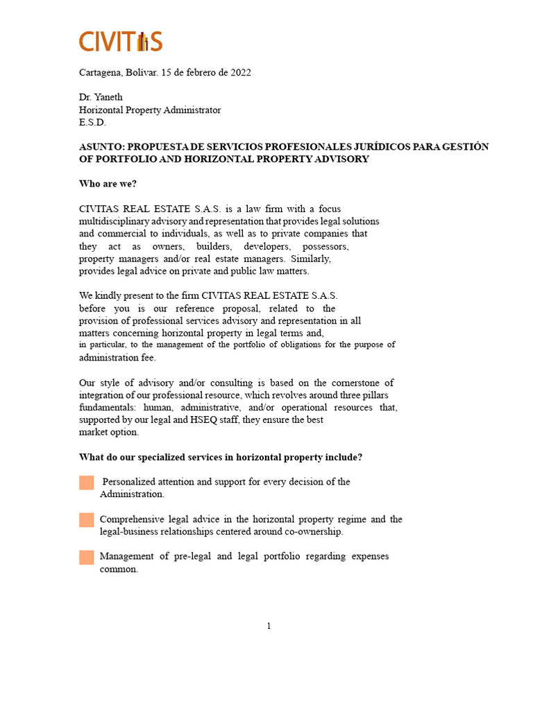 HORIZONTAL PROPERTY PROPOSAL MODEL | PDF | Lawyer | Justice
