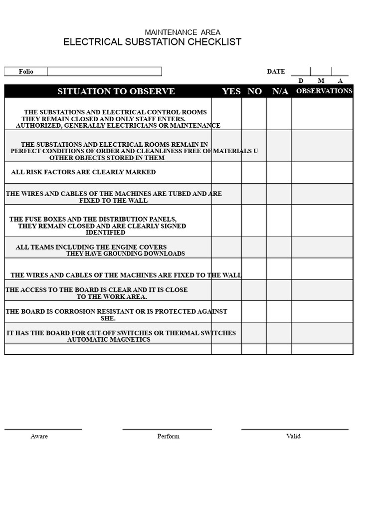 ELECTRICAL SUBSTATION CHECKLIST | PDF