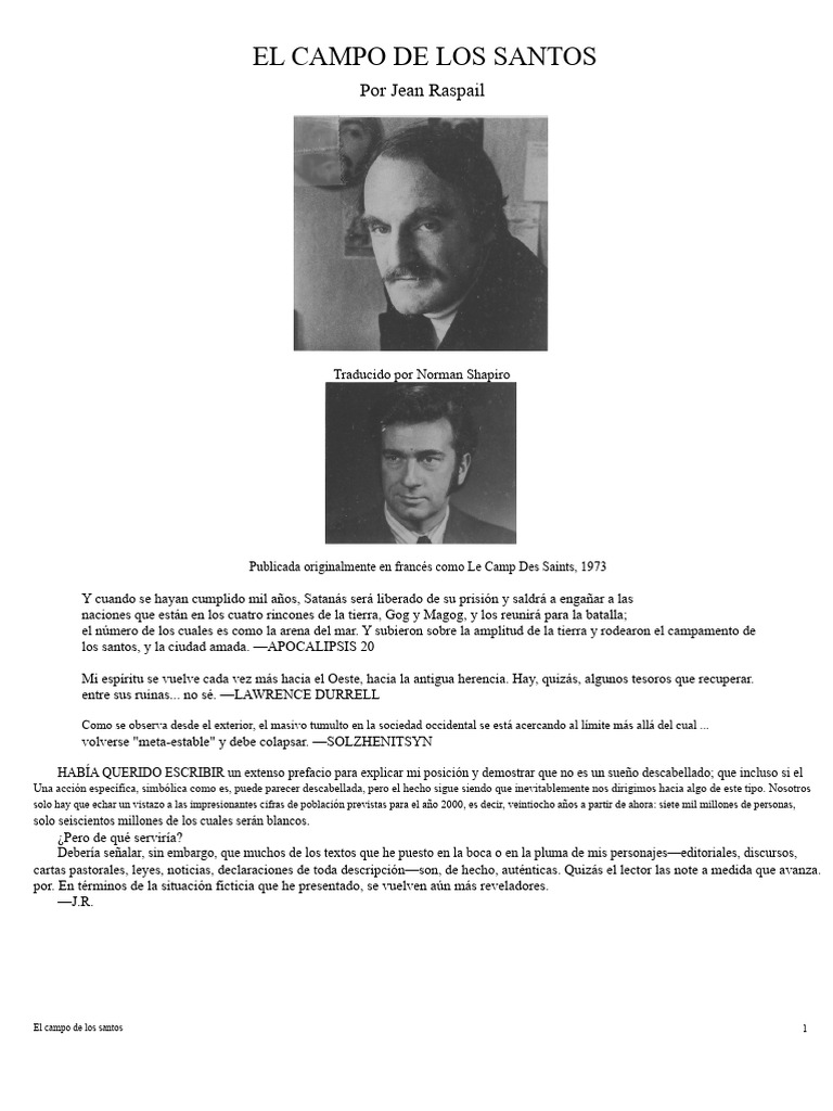 Campamento de Los Santos - Jean Raspail | PDF | Amor