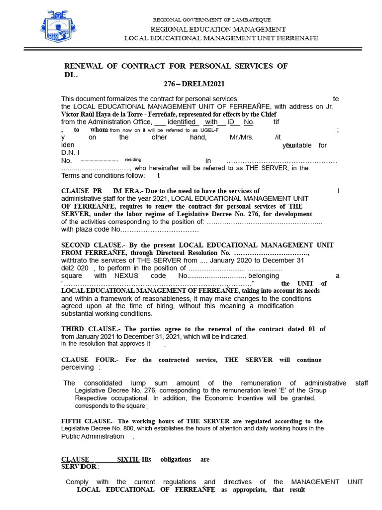 ANNEX No. 03 - RENEWAL CONTRACT 276(1) | PDF | Government | Civil Law ...