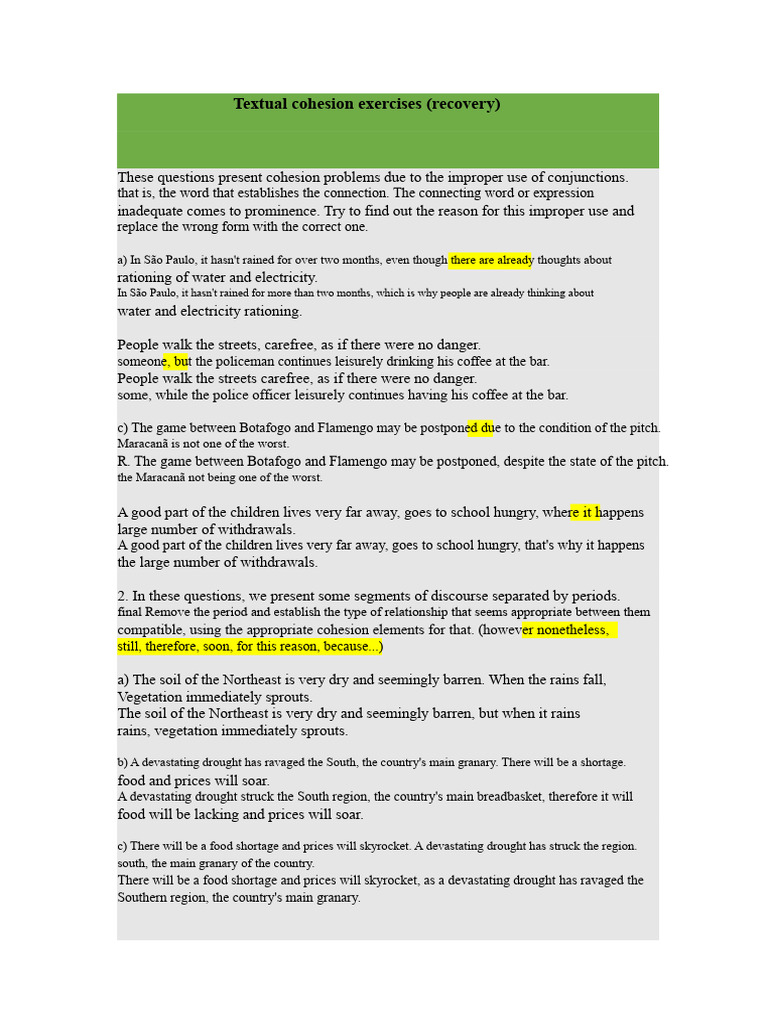 Textual Cohesion Exercise Answered | PDF