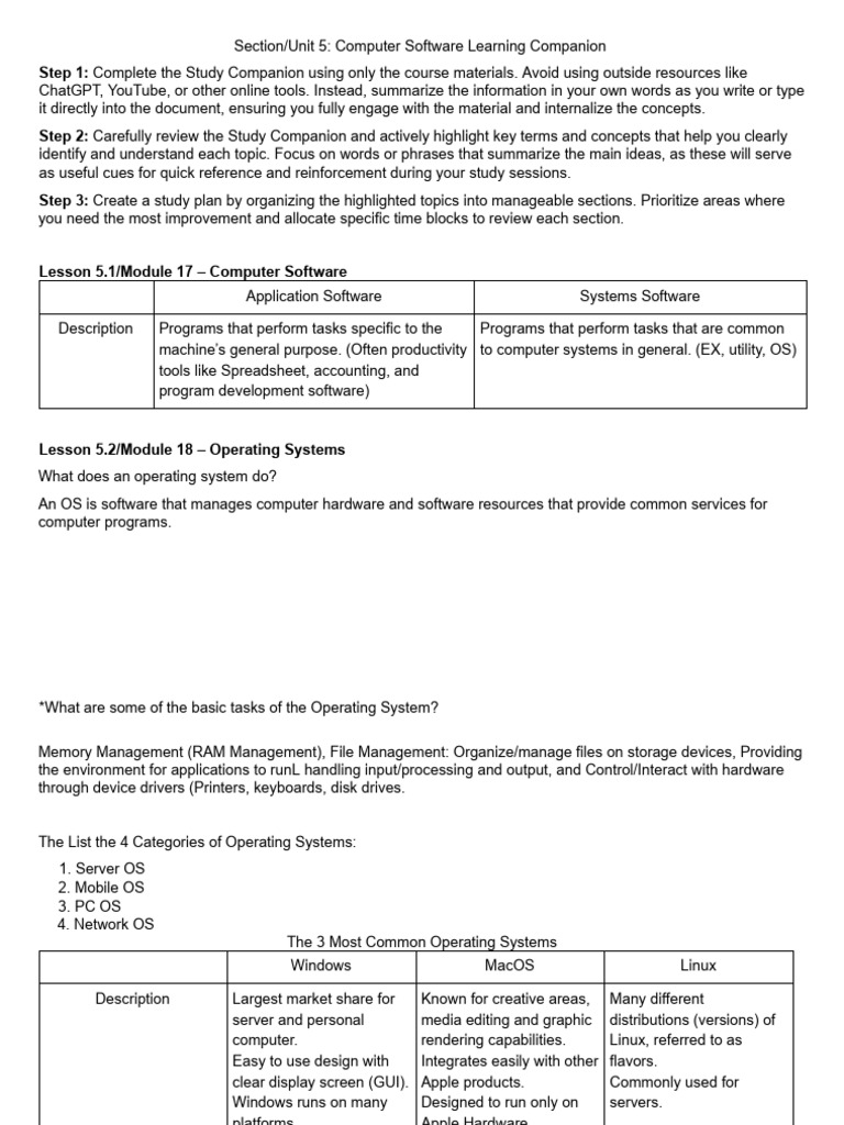 Unit 5 Study Companion Version 3 | PDF | Operating System | Proprietary ...