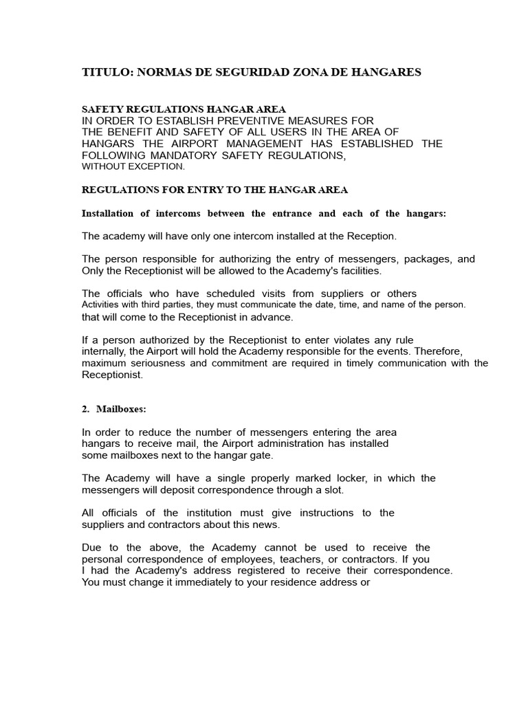 Safety Regulations Hangar Area | PDF | Airport
