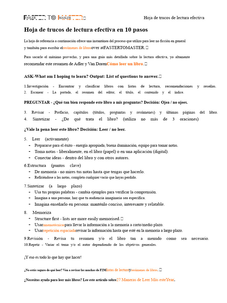 Hoja de Trucos de Lectura | PDF