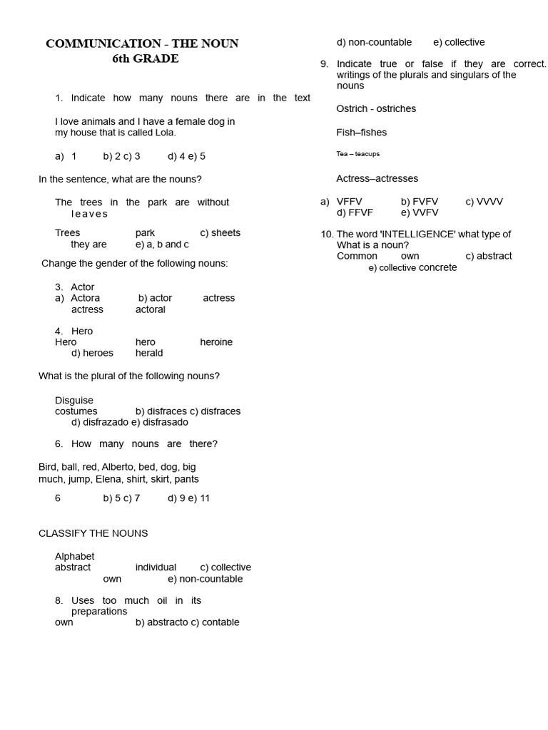 COMMUNICATION Noun Exam 6 | PDF
