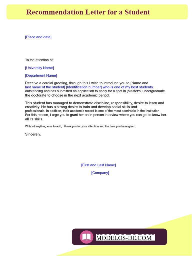 Student Recommendation Letter Template | PDF
