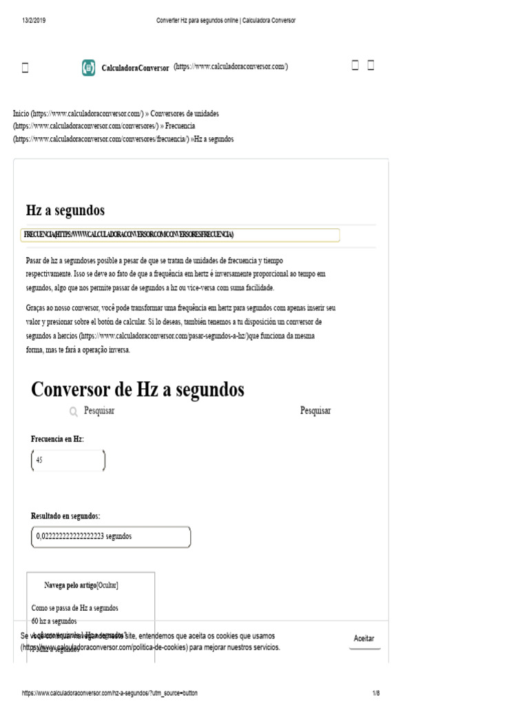Converter Hz para Segundos Online _ Calculadora Conversor | PDF | Hertz ...