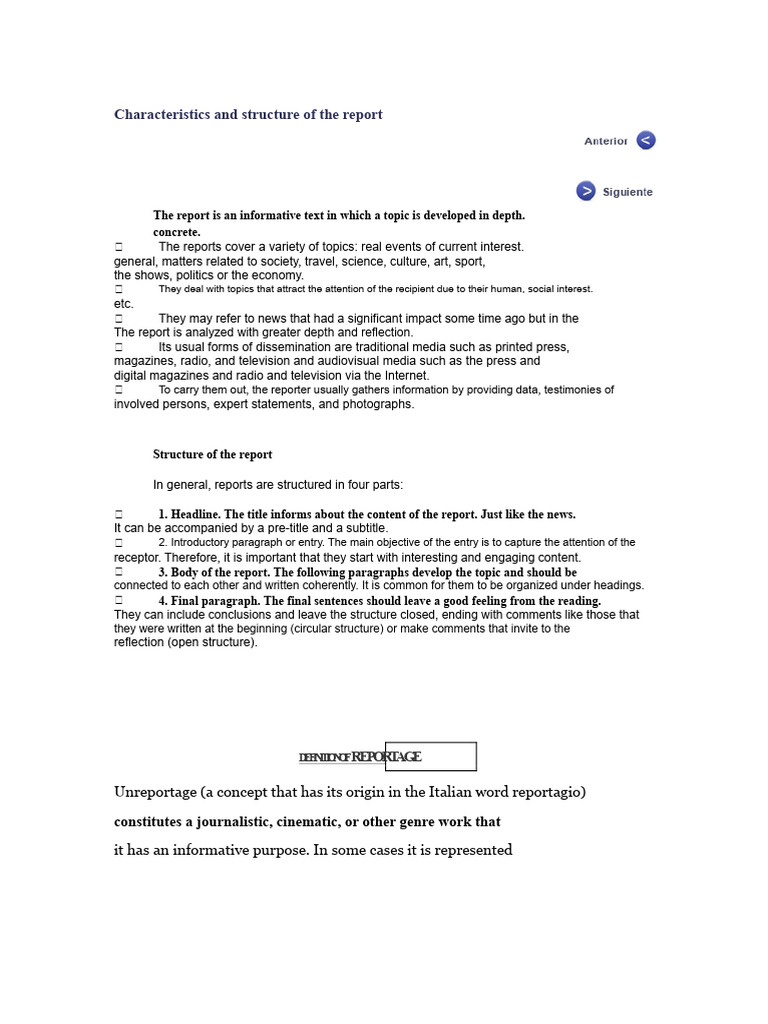 Characteristics and Structure of the Report | PDF | Information | News