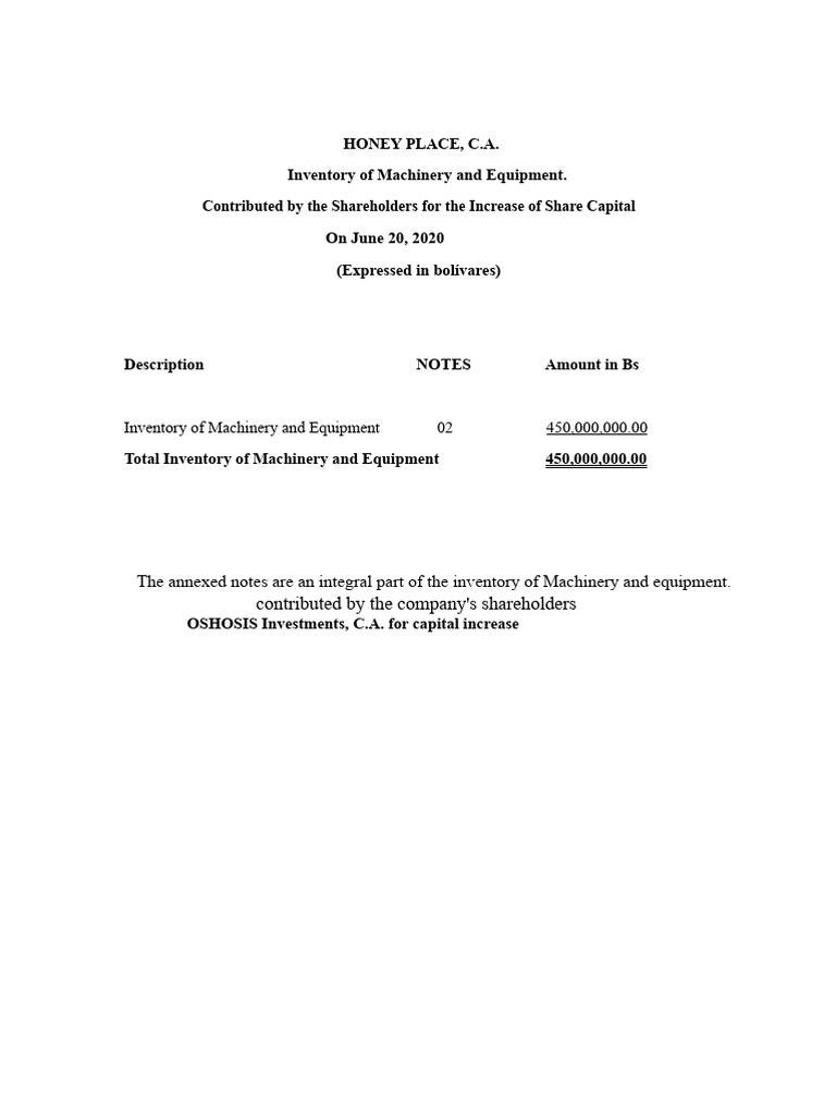 Inventory For Capital Increase | PDF | Inventory | Financial Economics