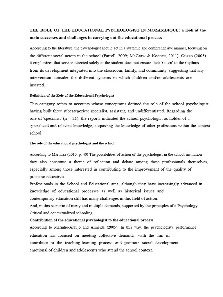 The Role of The Educational Psychologist in Mozambique | PDF ...