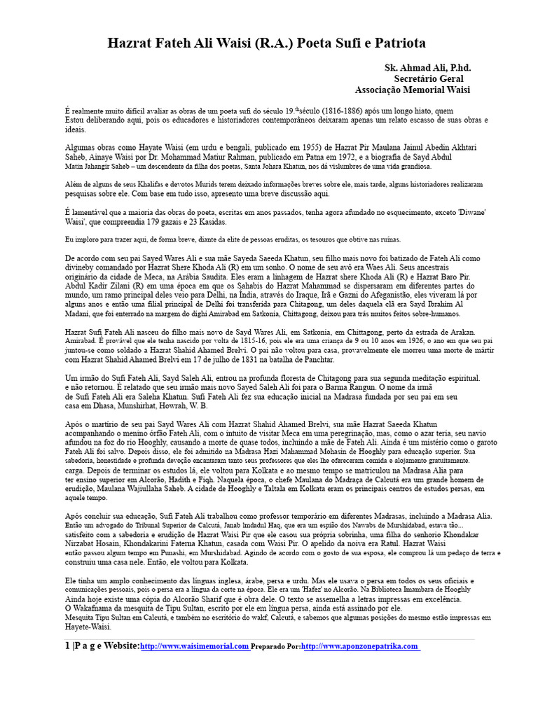 Vida e Legado de Hazrat Waisi | PDF | Todos | Calcutá