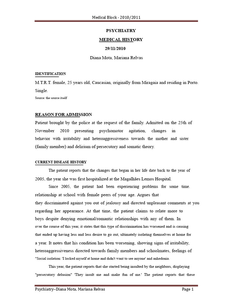 Psychiatric Case Study: Female Patient History | PDF | Schizophrenia ...