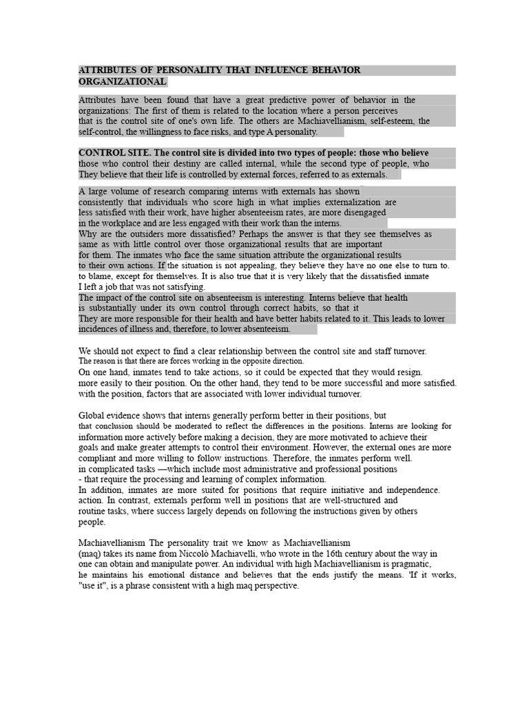 Attributes of Personality That Influence Organizational Behavior | PDF ...