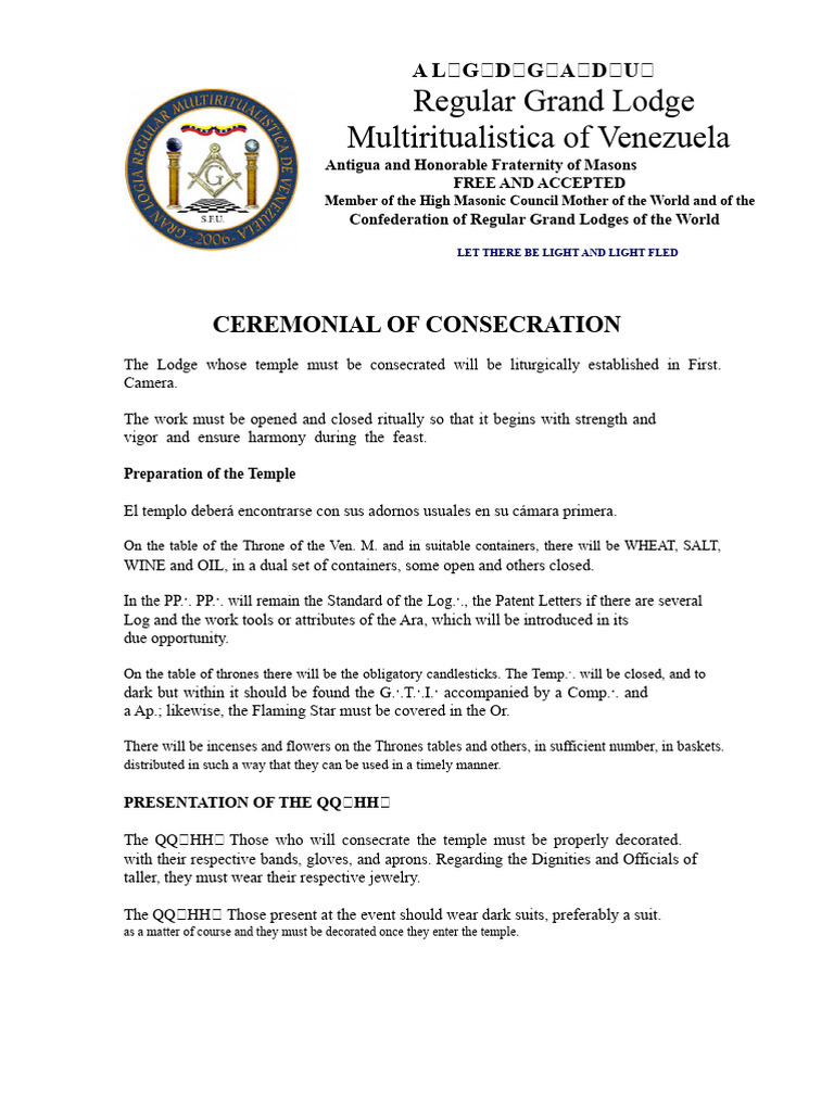 Masonic Temple Consecration Ceremony Guide | PDF | Temple
