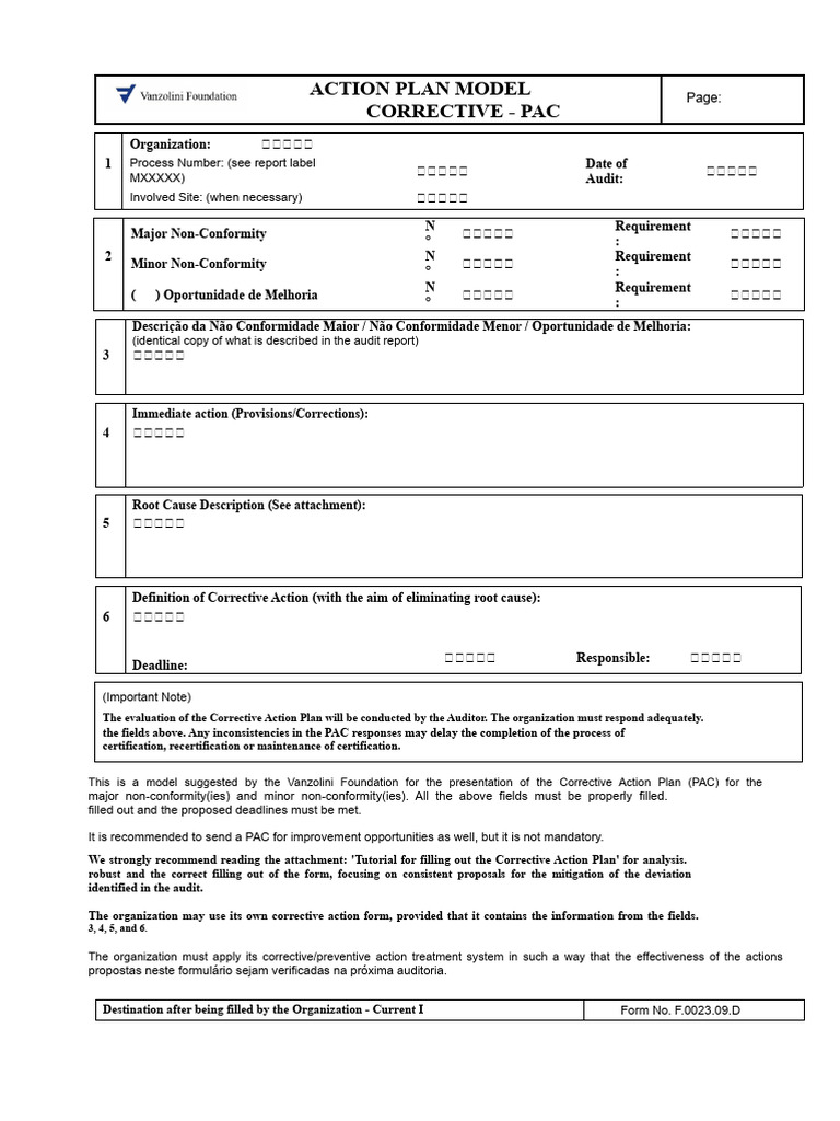 F.0023.09 - Corrective Action Plan Template - Pac | PDF | Causality ...