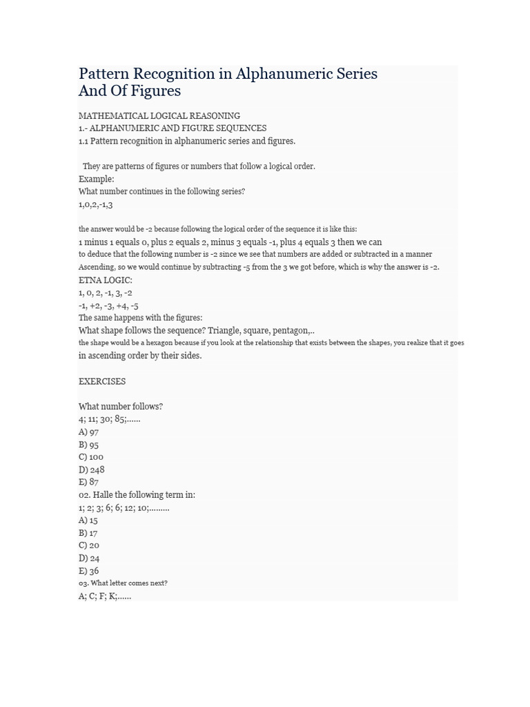 1.1 Pattern Recognition in Alphanumeric and Figure Series | PDF | Shape ...